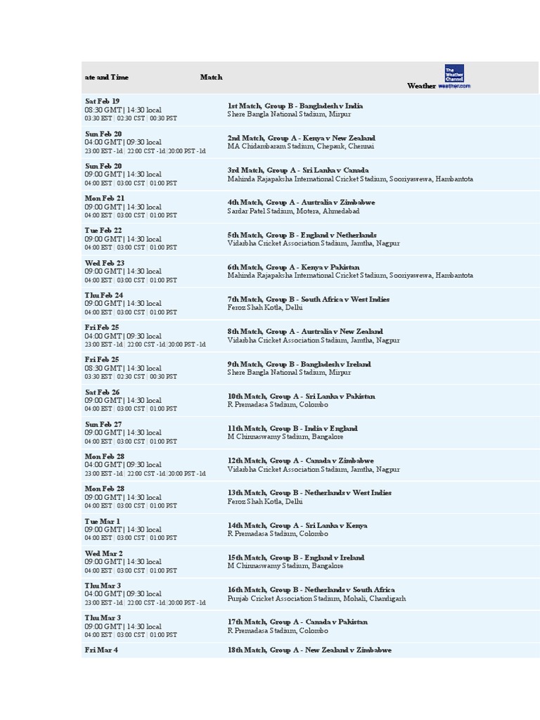 Cricket Match Schedule 2023 | PDF | Sport Variants | Ball And Bat Games