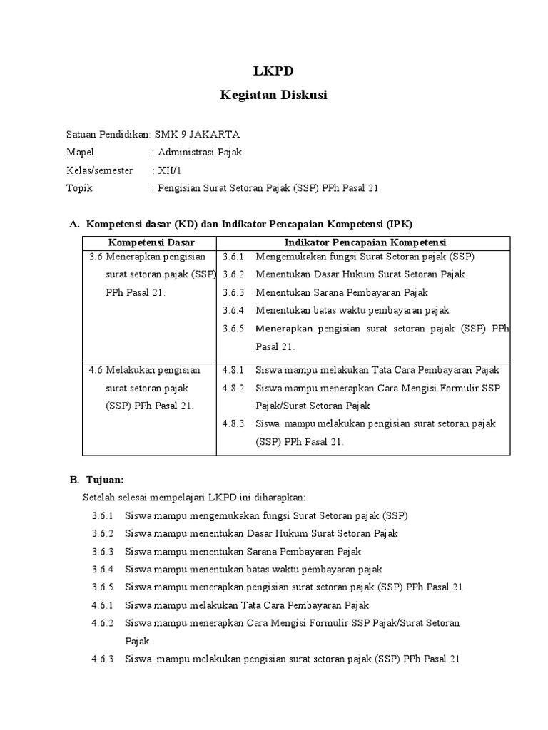 LKPD SSP PPH Pasal 21 | PDF