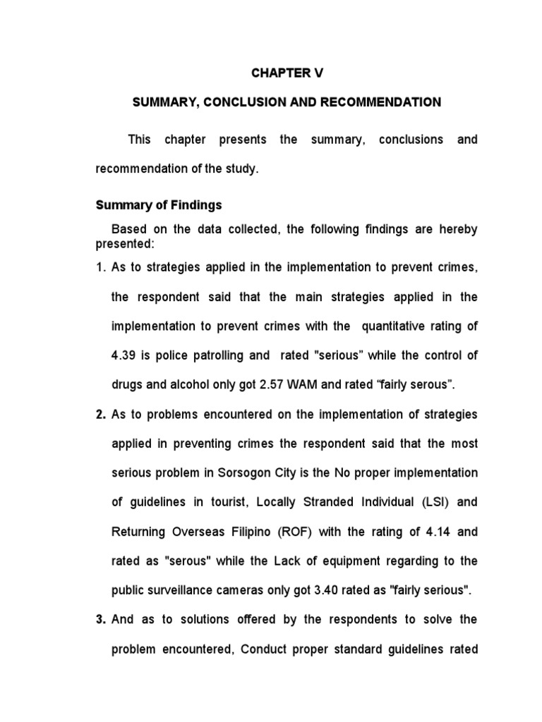 Summary, Conclusion and Recommendation | PDF | Police | Crime Prevention