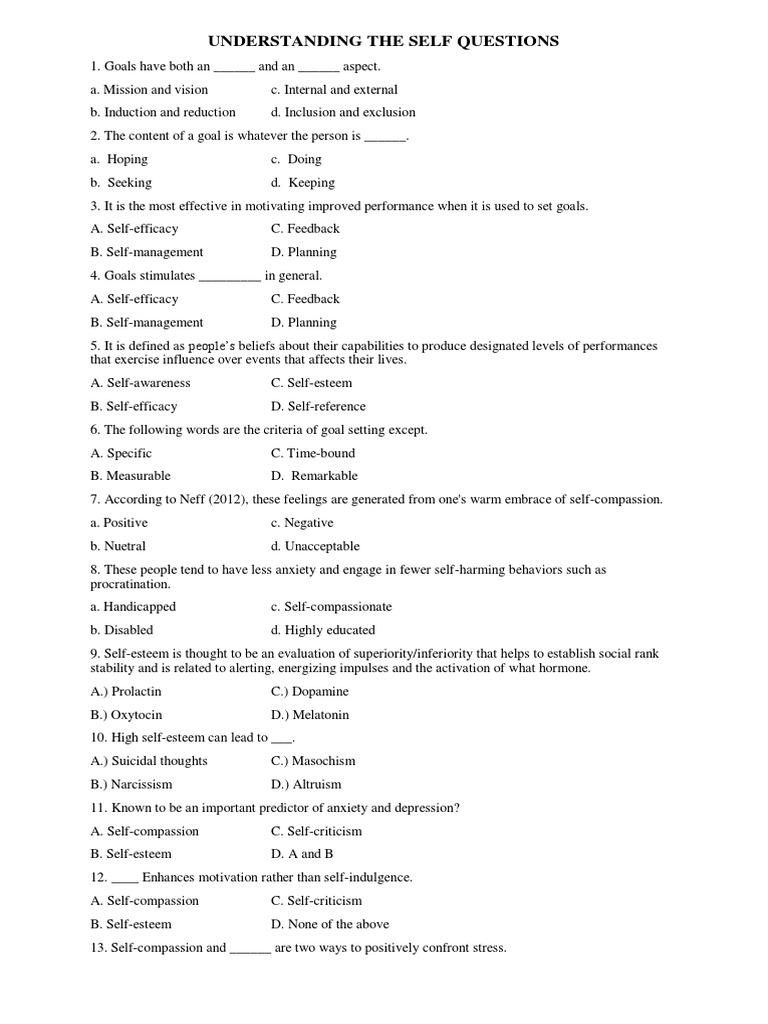 Understanding The Self Questions - Wordtopdf | PDF | Stress (Biology ...