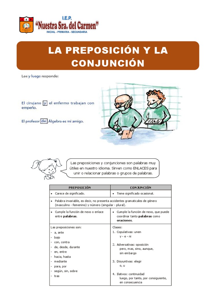 Preposiciones Y Conjunciones En Español Pdf Preposición Y