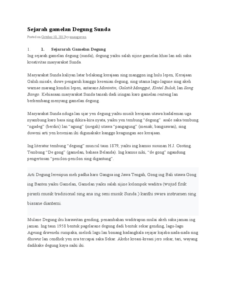 Sejarah Gamelan Degung Sunda | PDF
