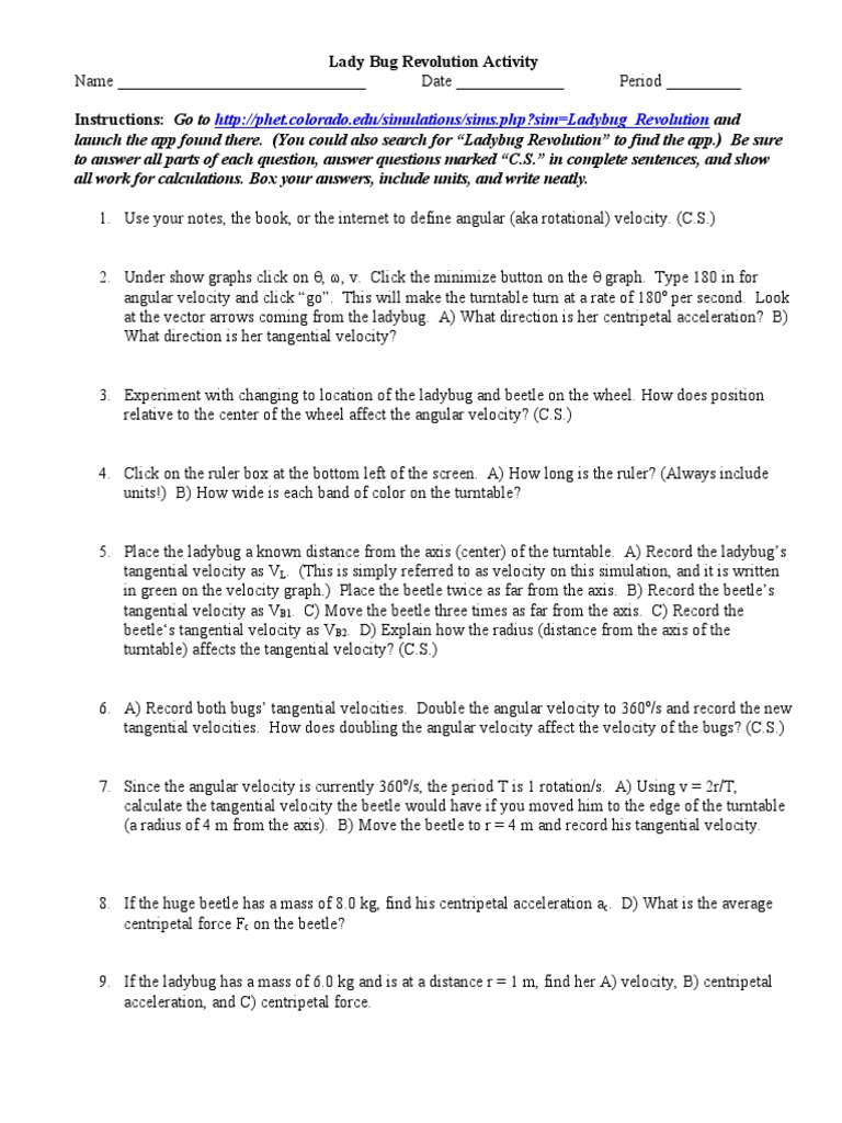 Lady Bug Revolution Activity | PDF | Rotation Around A Fixed Axis | Space
