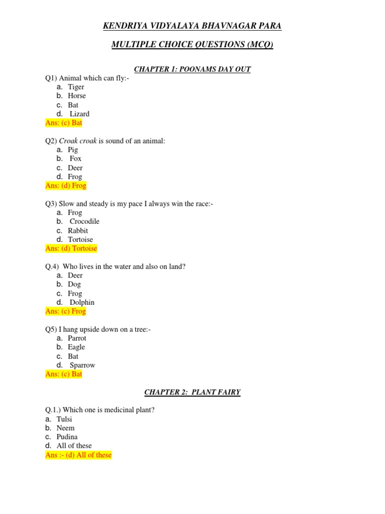 CLASS III EVS MCQ - (Chapter No 1 To 5) | PDF
