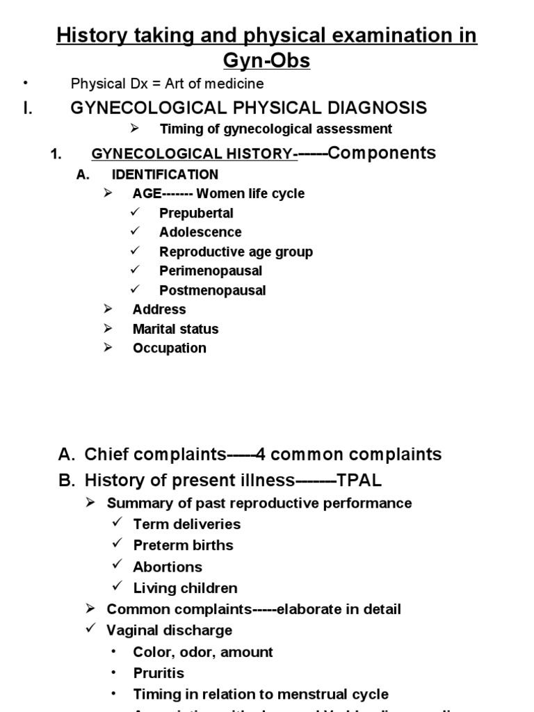 History Taking and Physical Examination in Gyn-Obs | PDF | Menstruation ...