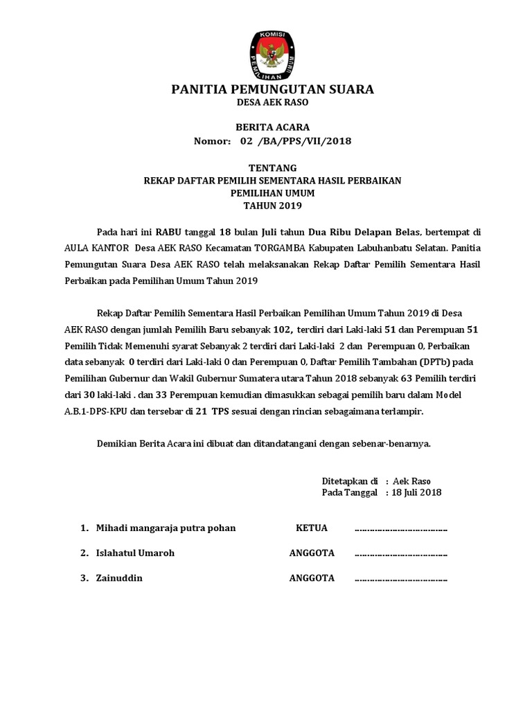 Ba DPSHP Pleno Pps Aek Raso Yg Fix | PDF