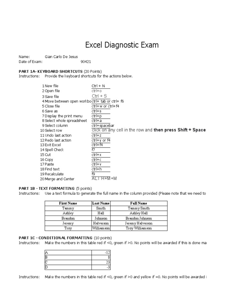 Excel Diagnostic Exam | PDF | Customer Satisfaction | Microsoft Excel