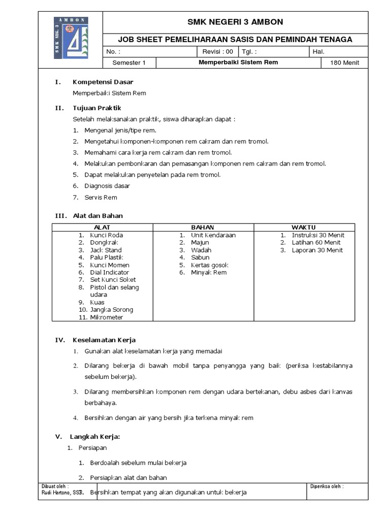 Jobsheet Sistem Rem | PDF