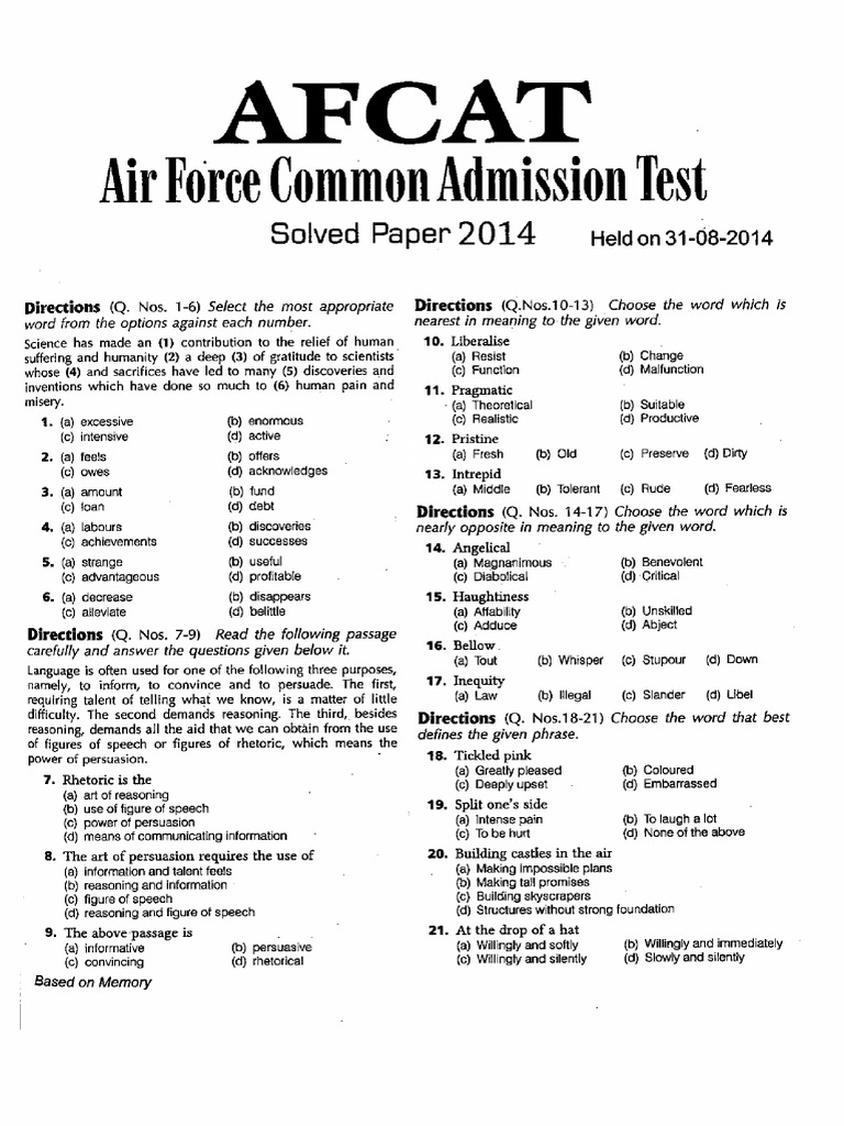 AFCAT-II Solved Paper 2014 | PDF