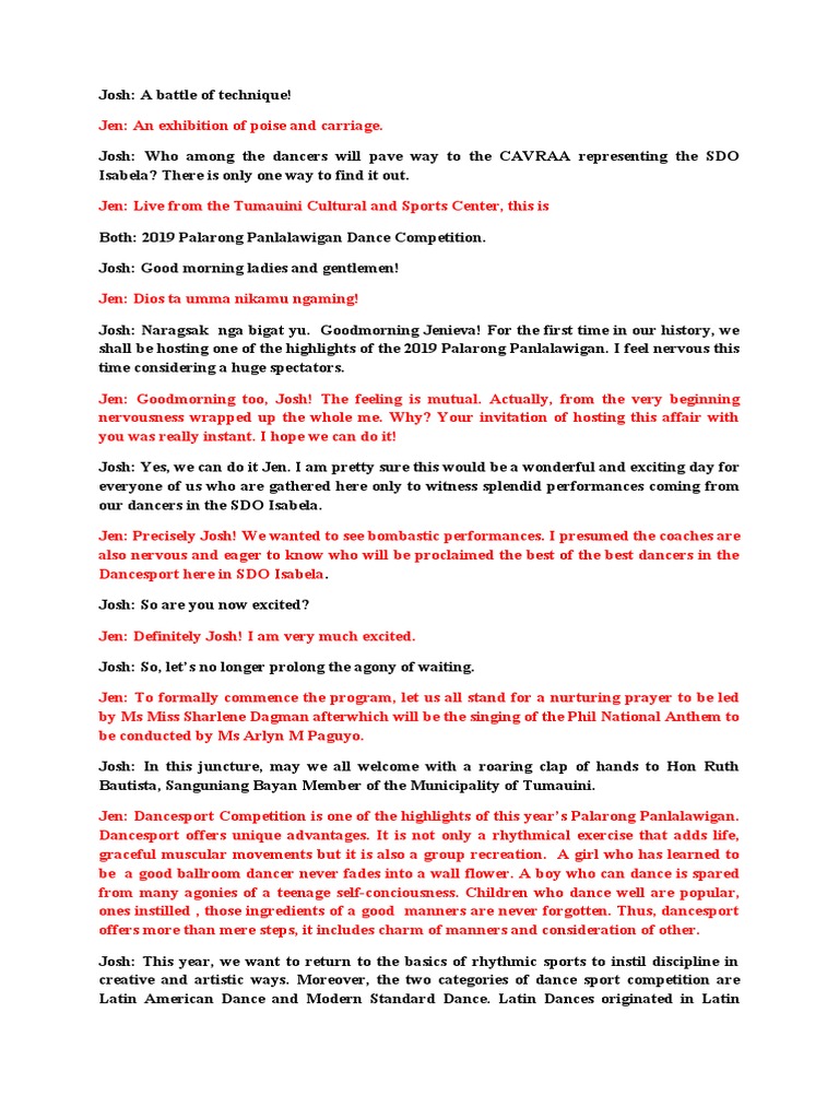 DANCE SPORTSS TILT Script | PDF | Dances | Physical Exercise