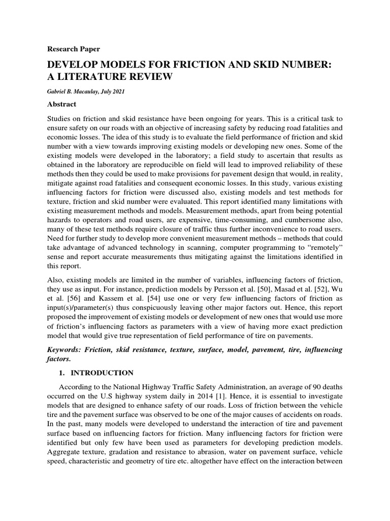 Develop Models For Friction and Skid Number | PDF | Friction | Road Surface