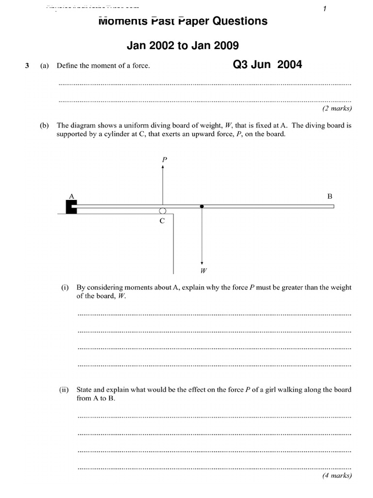 Moments Past Paper Questions Jan 2002 To Jan 2009 Q3 Jun 2004 | PDF
