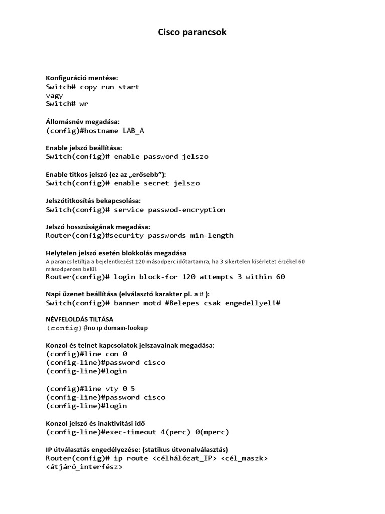 Cisco Parancsok Listája 9-12. Évfolyam | PDF