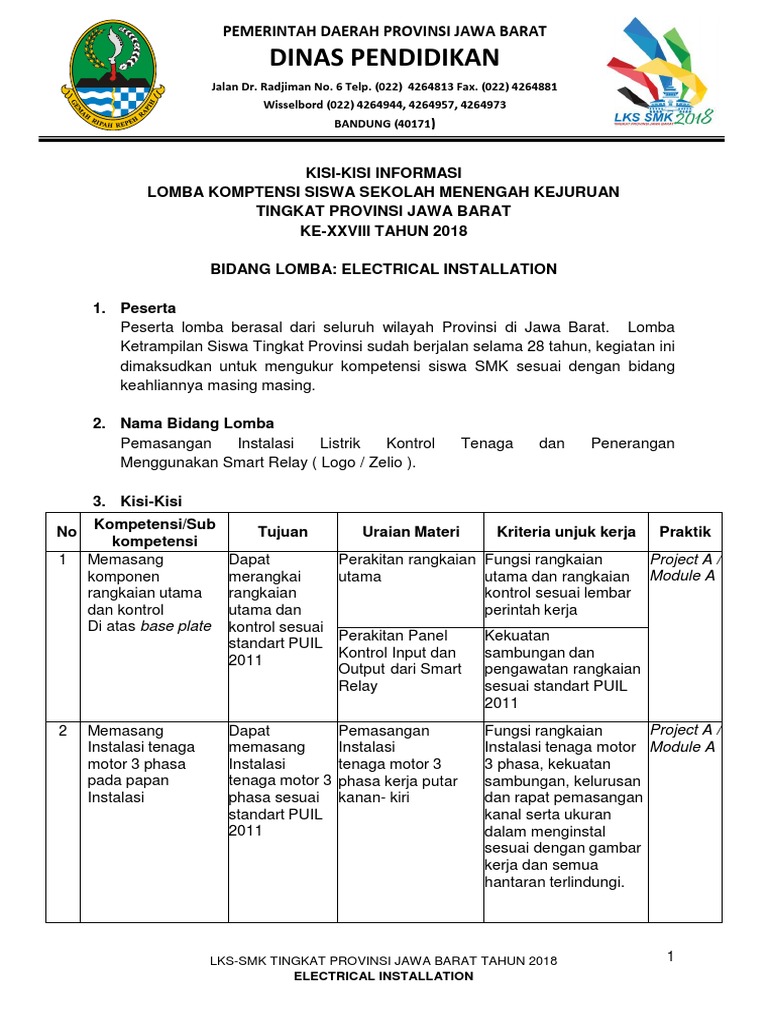 Electrical Installation Kisi-Kisi LKS 2018 Ei | PDF