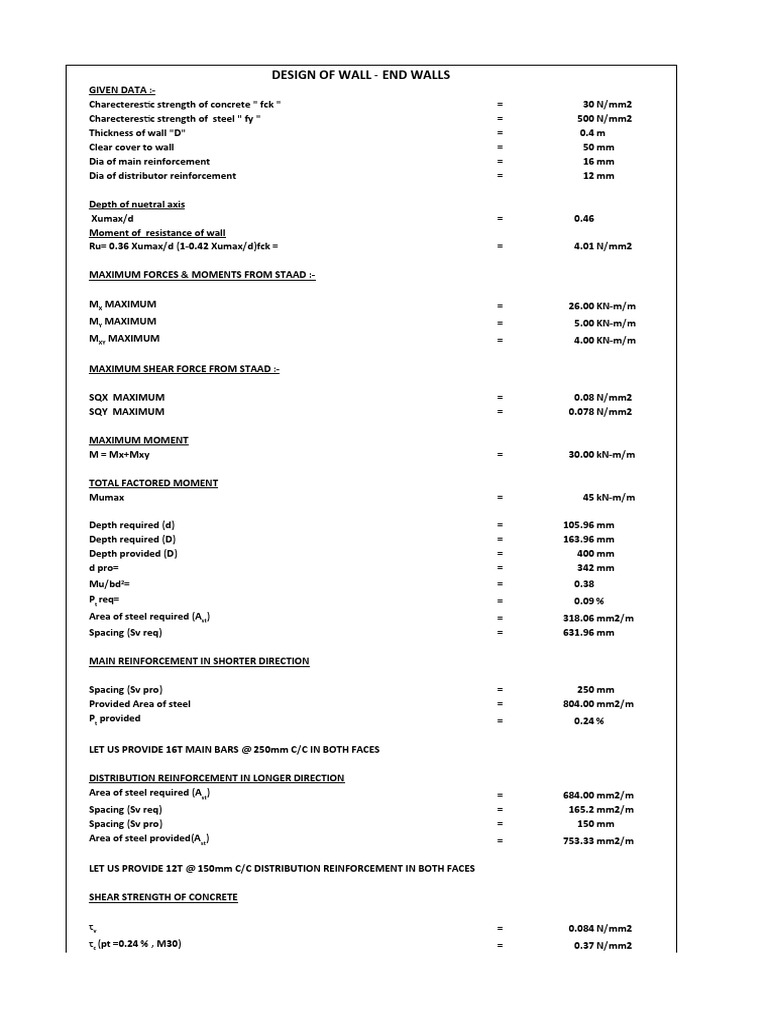 WALL DESIGN-400mm THK. | PDF | Mechanical Engineering | Architectural ...