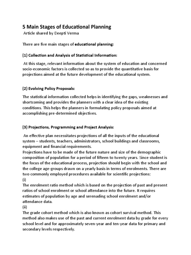 5 Main Stages of Educational Planning | PDF | Demography | Information