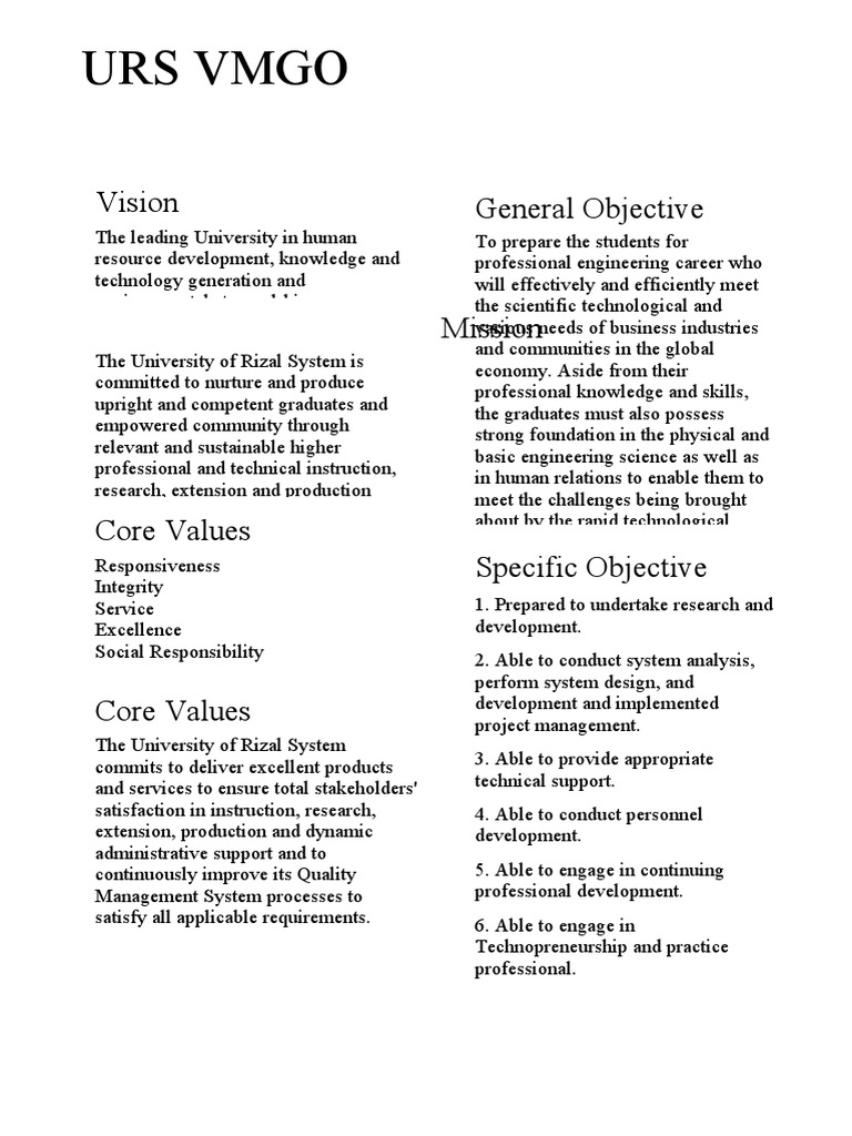 Urs Vmgo: General Objective Vision | PDF | Engineering | Sustainability