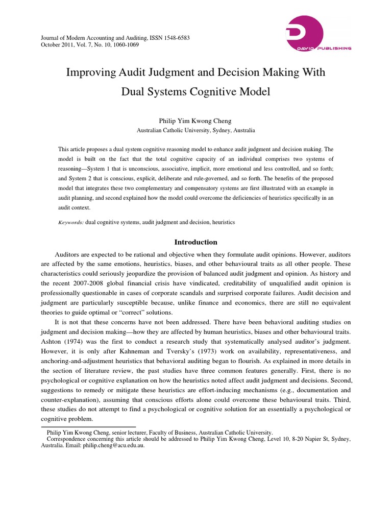 Improving Audit Judgment and Decision Making With | PDF | Heuristics In Judgment And Decision ...