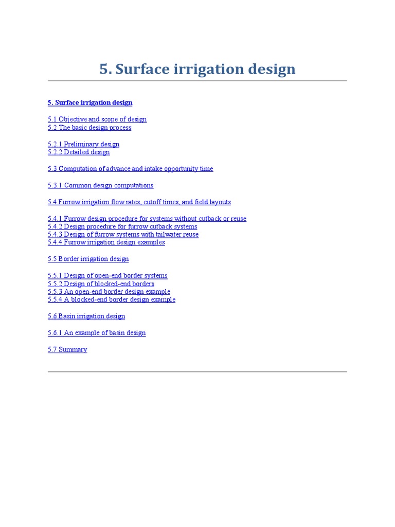 Surface Irrigation Design Chapter 5 | PDF | Irrigation | Water