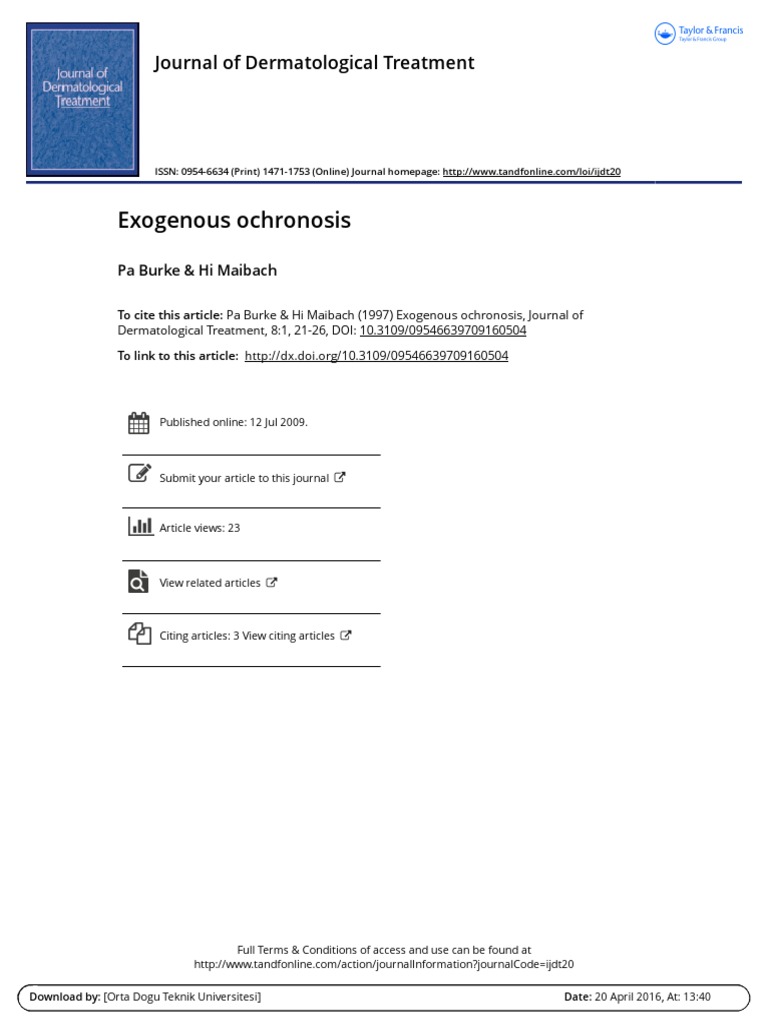 Exogenous Ochronosis: Journal of Dermatological Treatment | PDF ...