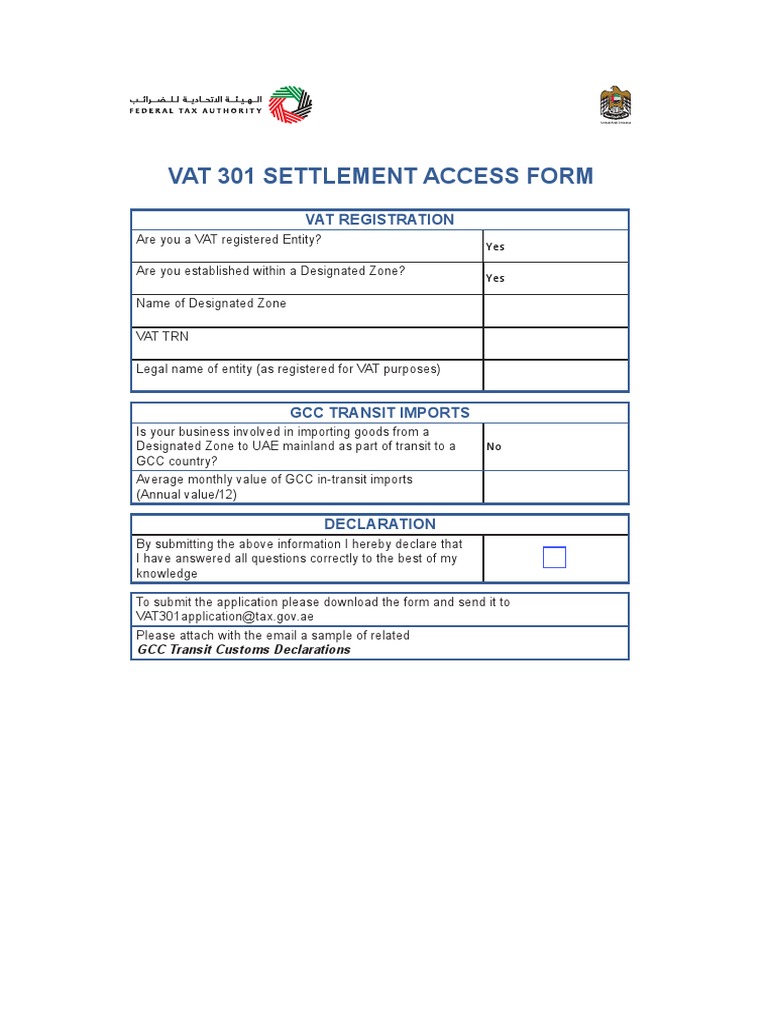 Vat 301 Settlement Access Form | PDF