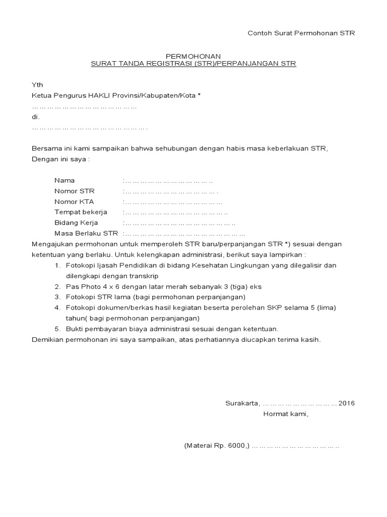 Contoh Permohonan Perpanjangan STR | PDF