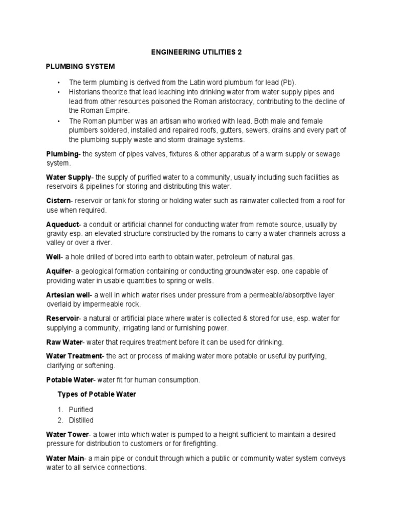 Eng Utilities 2 Reviewer Terms | PDF | Plumbing | Pump