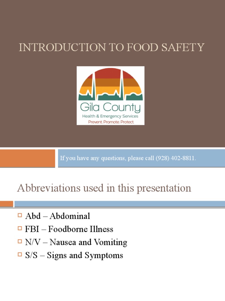 Introduction To Food Safety: If You Have Any Questions, Please Call ...