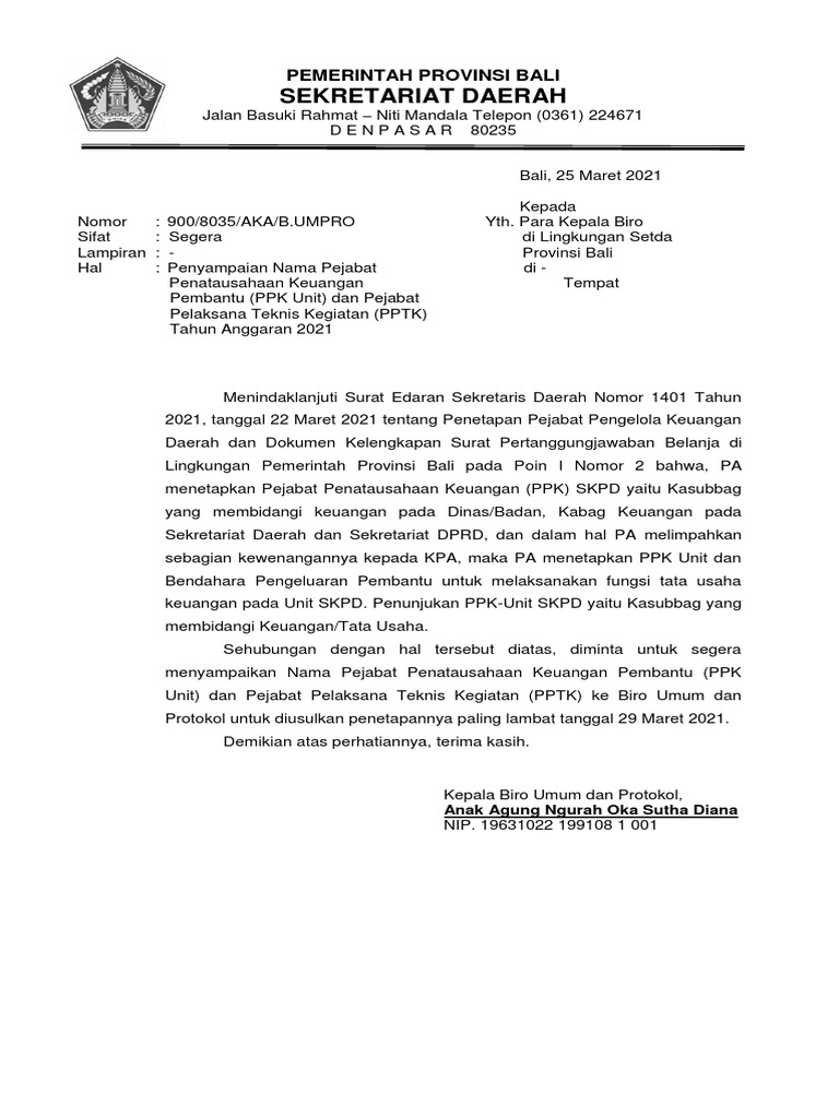 Usulan PPK Unit Dan PPTK | PDF