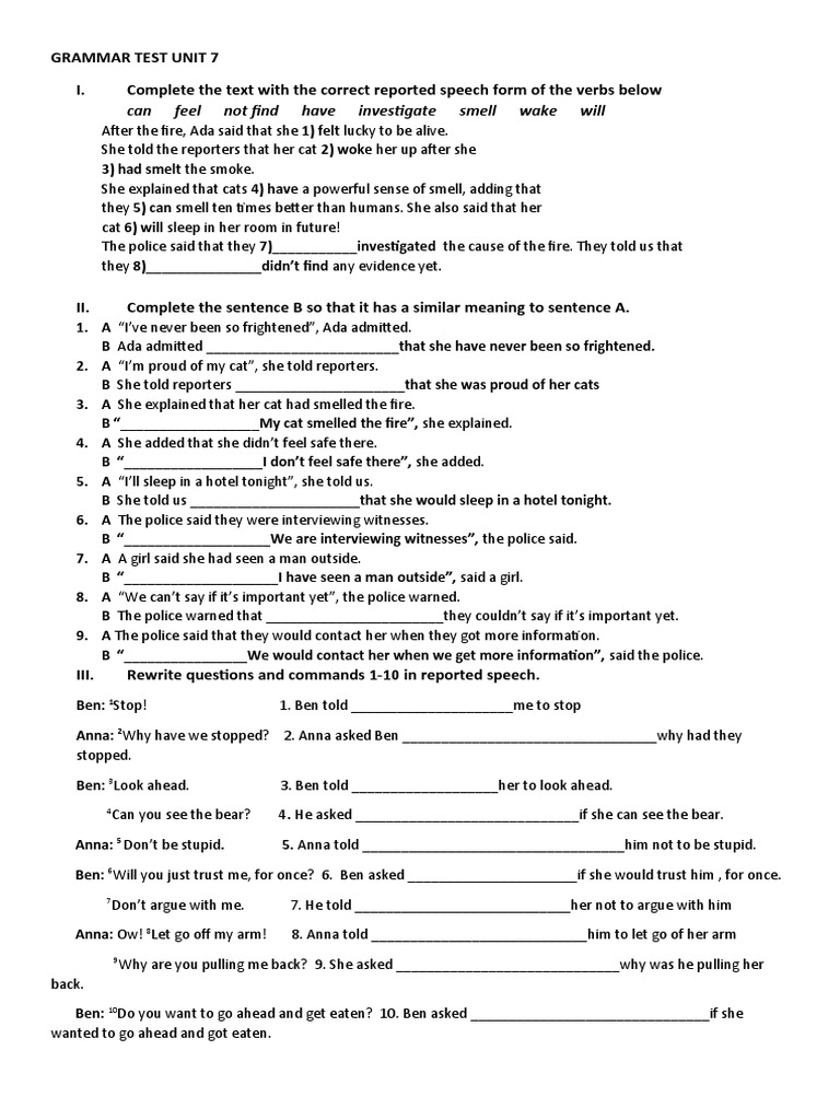 Grammar Test Unit 7 | PDF