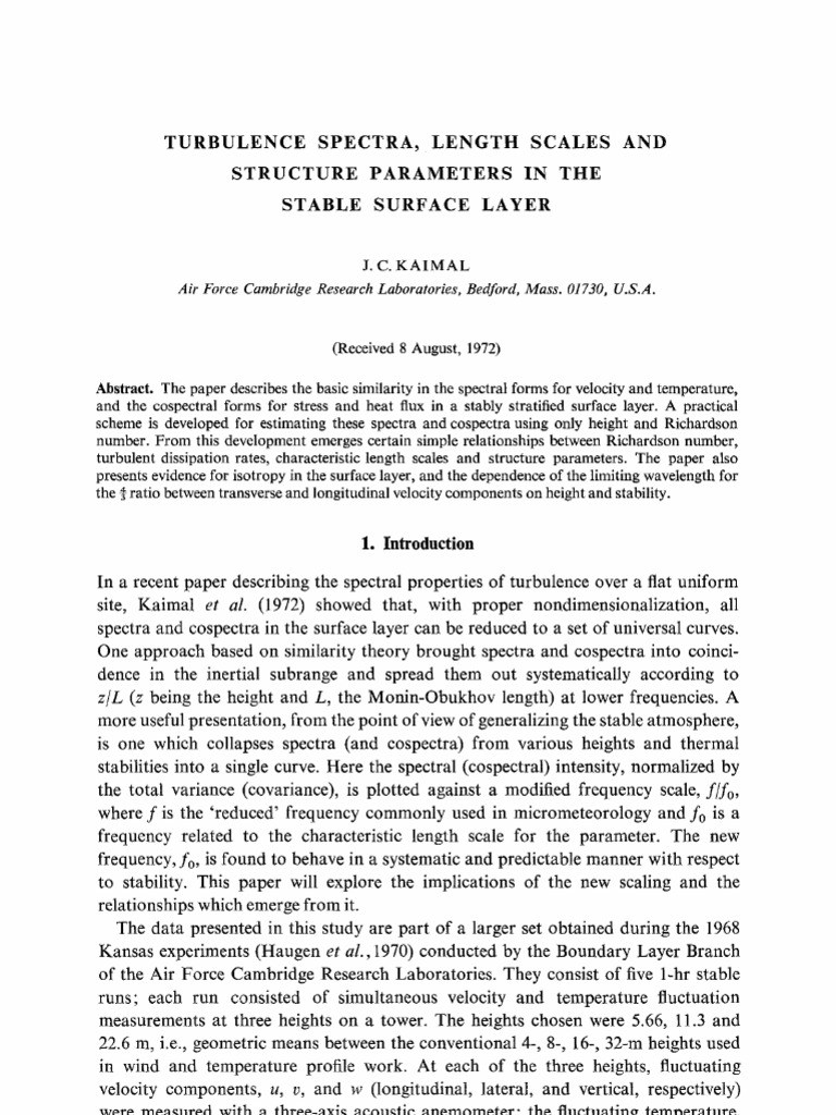 1972 Kaimal TURBULENCE SPECTRA LENGTH SCALES AND STRUCTURE PARAMETERS ...
