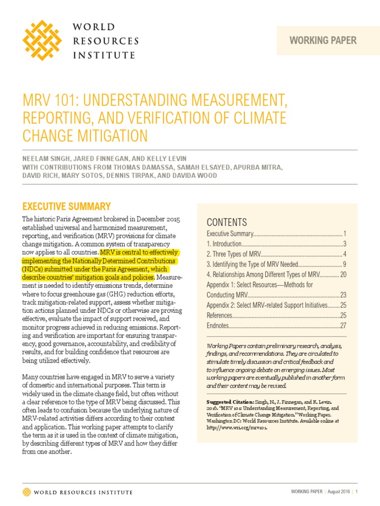 WRI. 2016. MRV 101 - Understanding Measurement, Reporting, and ...