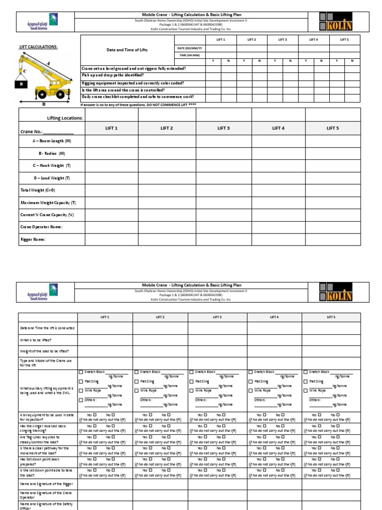 3.2.9 Lifting Calculation VER 2 | PDF | Crane (Machine) | Equipment