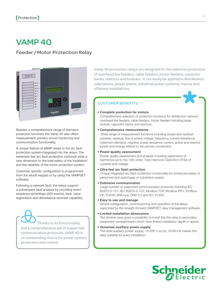 VAMP 40 Feeder Motor Protection Relay | PDF | Relay | Electrical Substation