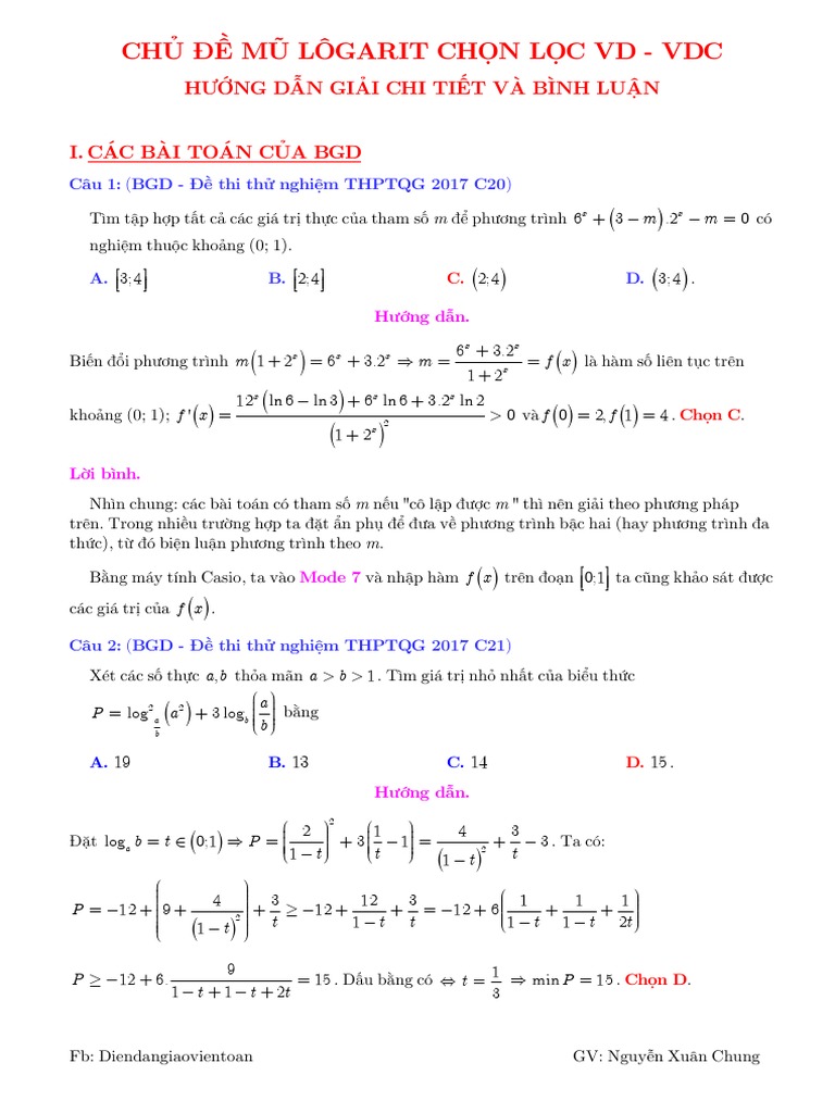 Bai Tap Mu Va Logarit Van Dung Cao Co Loi Giai Chi Tiet Nguyen Xuan Chung | PDF
