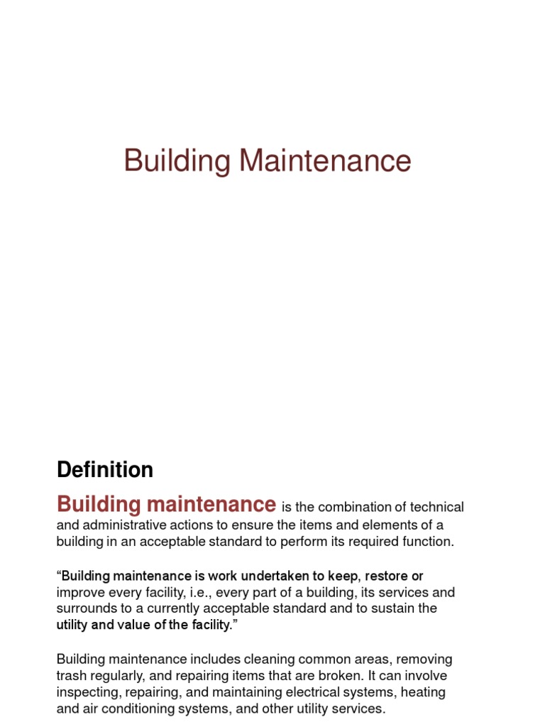Building Maintenance: Definition & Objectives | PDF | Business ...
