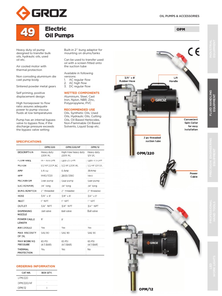 Groz Electric Oil Pump Opm 220 | PDF | Pump | Valve