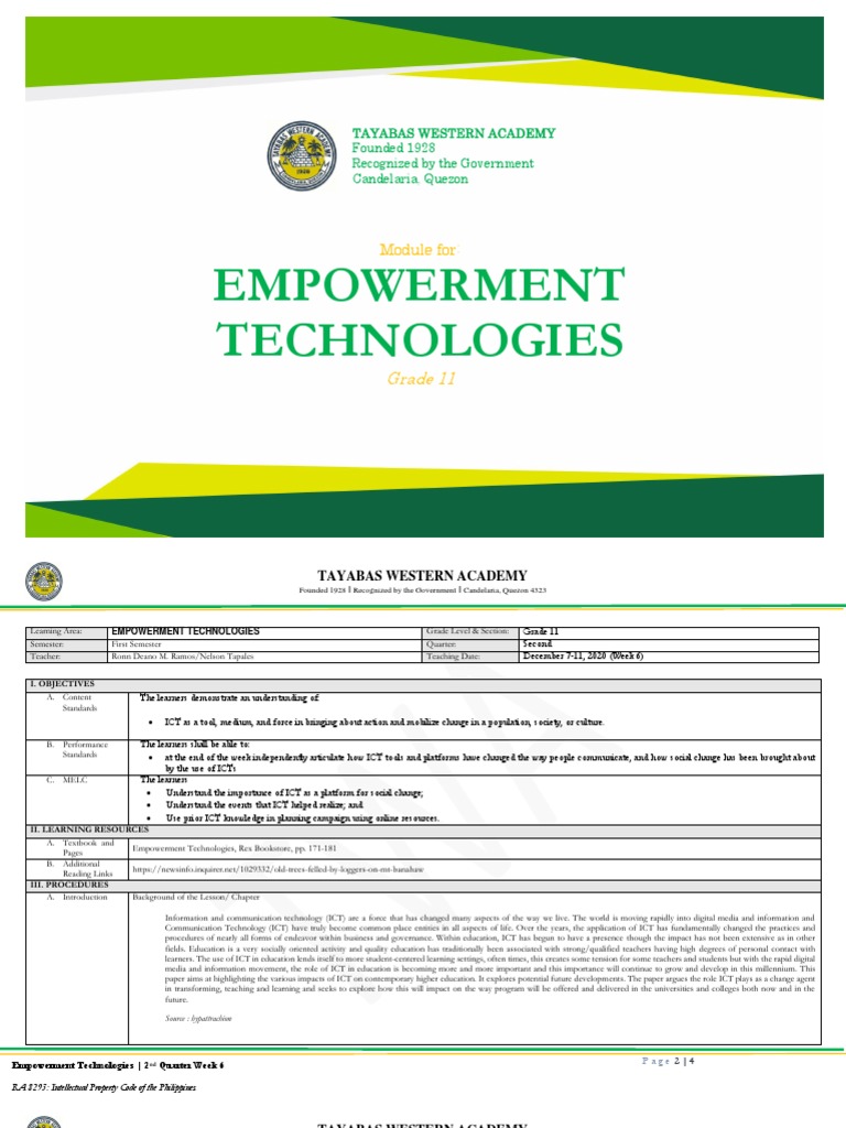 Empowerment Technologies: Grade 11 | PDF | Educational Technology ...