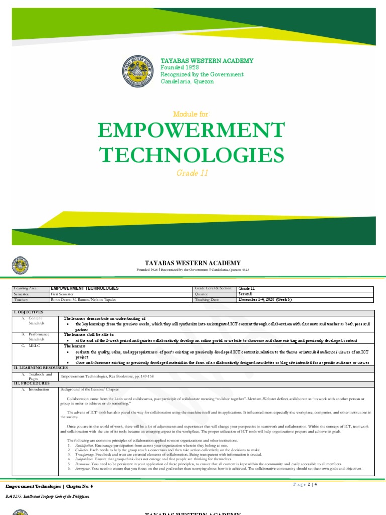 EMTECH Week 5 (2nd Quarter) | PDF | Educational Technology | Collaboration