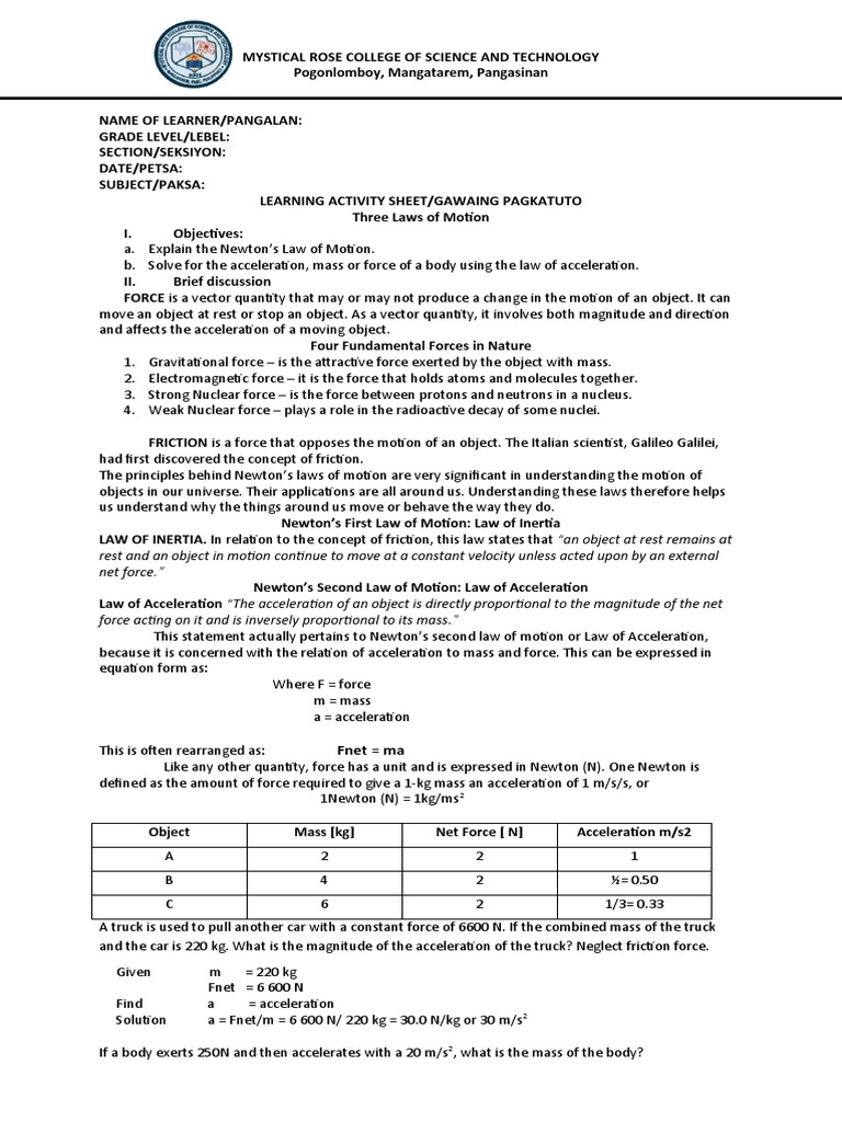 Module 4 Grade 12 General Physics | PDF | Force | Newton's Laws Of Motion