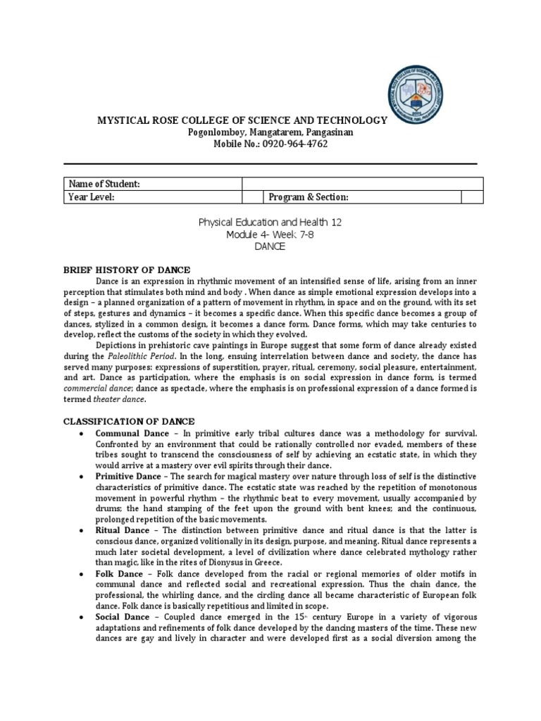 Grade 12 Pe Module 4 | PDF | Dances