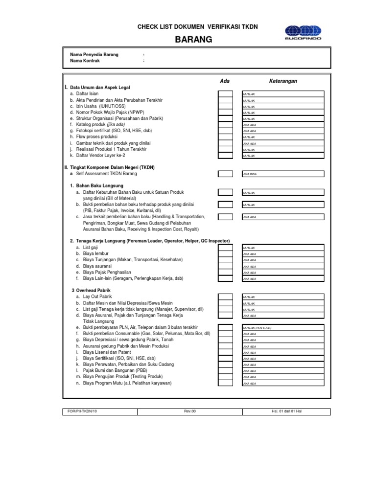 Check List Dokumen TKDN Barang | PDF