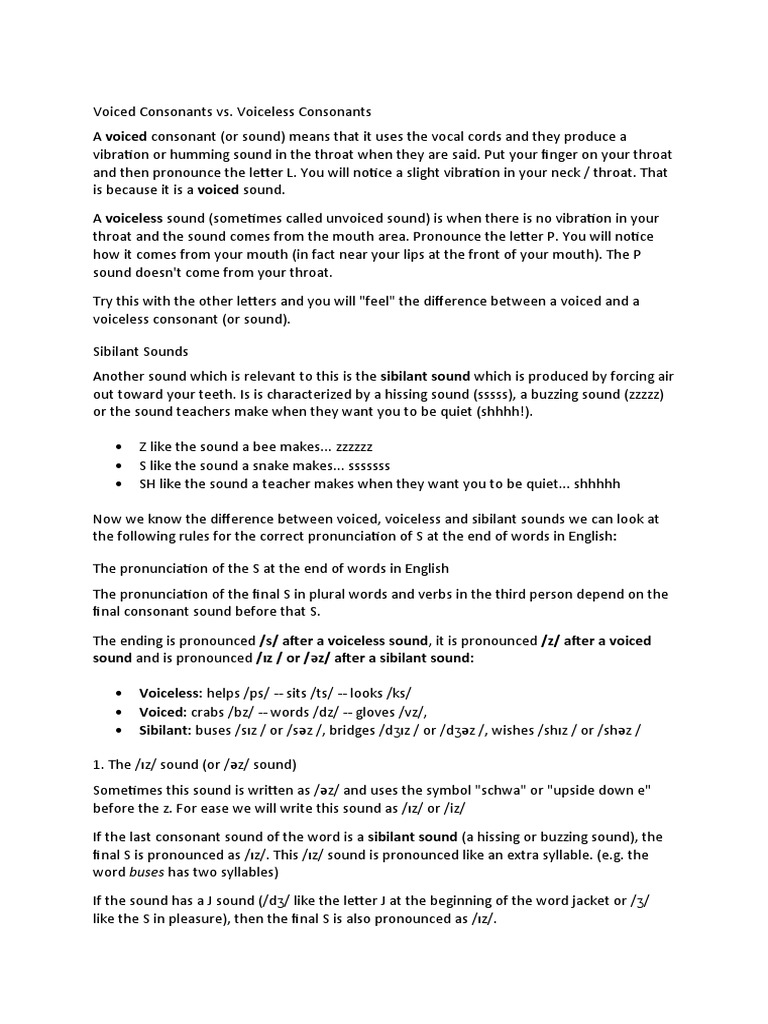 Sound and Is Pronounced /ɪz / or /ƏZ/ After A Sibilant Sound | PDF ...
