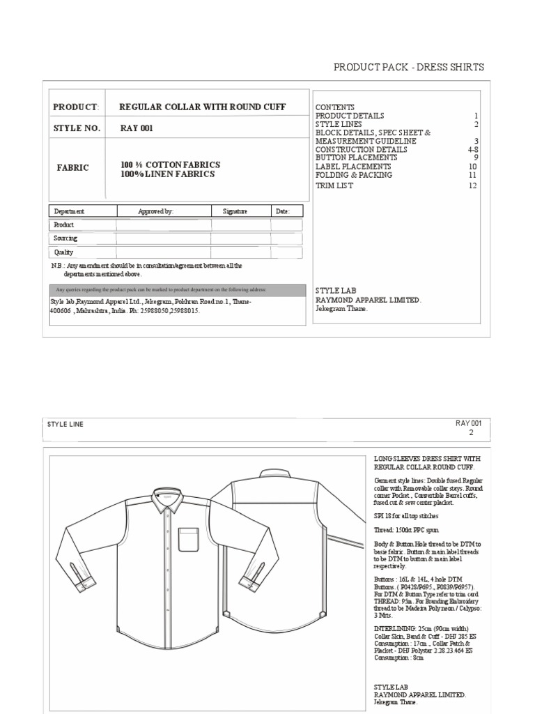 Tech Pack of Shirt | PDF | Shirt | Seam (Sewing)