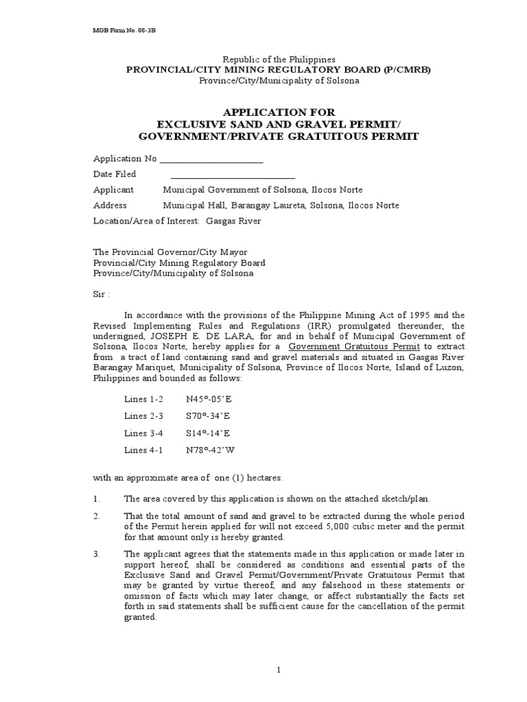 Application For Sand Gravel Gratuitous Permit | PDF | Government | Justice