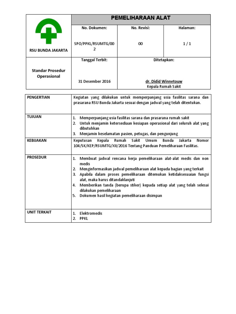 Prosedur Pemeliharaan Alat | PDF