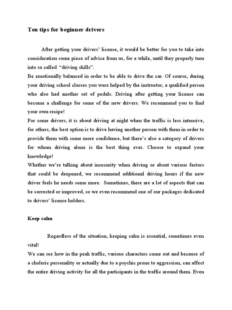 Ten Tips For Beginner Drivers | PDF | Traffic | Transport