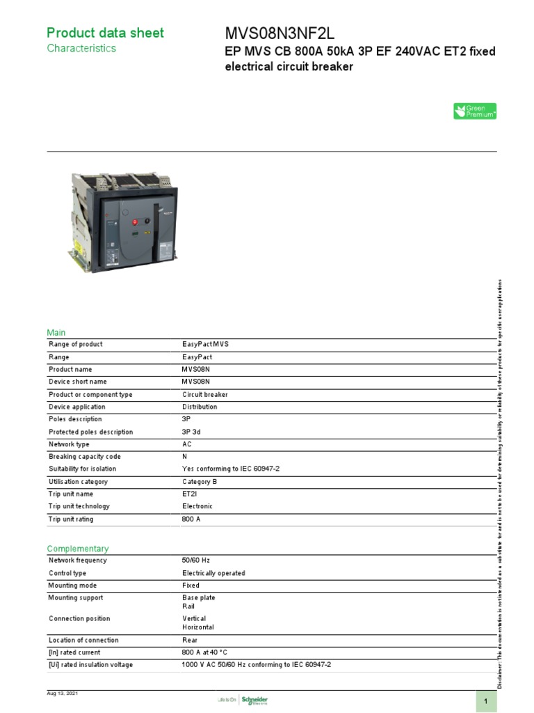 EasyPact MVS - MVS08N3NF2L | PDF | Alternating Current | Electrical Engineering
