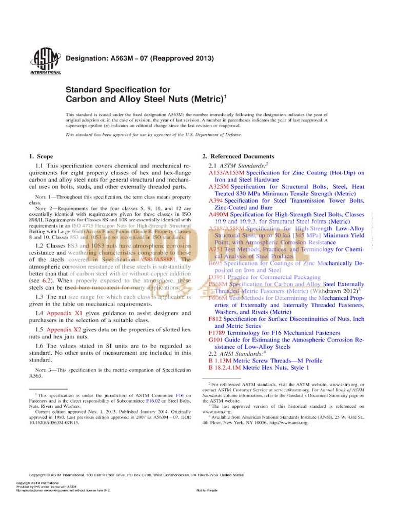 Astm A563m 20072013 | PDF