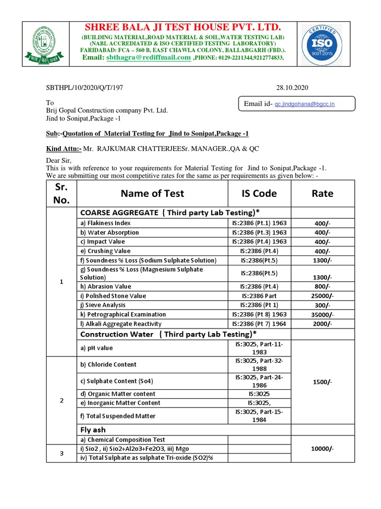 Quotation Material Testing | PDF | Viscosity | Fly Ash